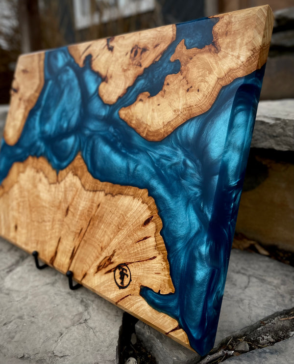 Maple Burl with Raptor Blue Charcuterie Board - Traditional Timber LLC